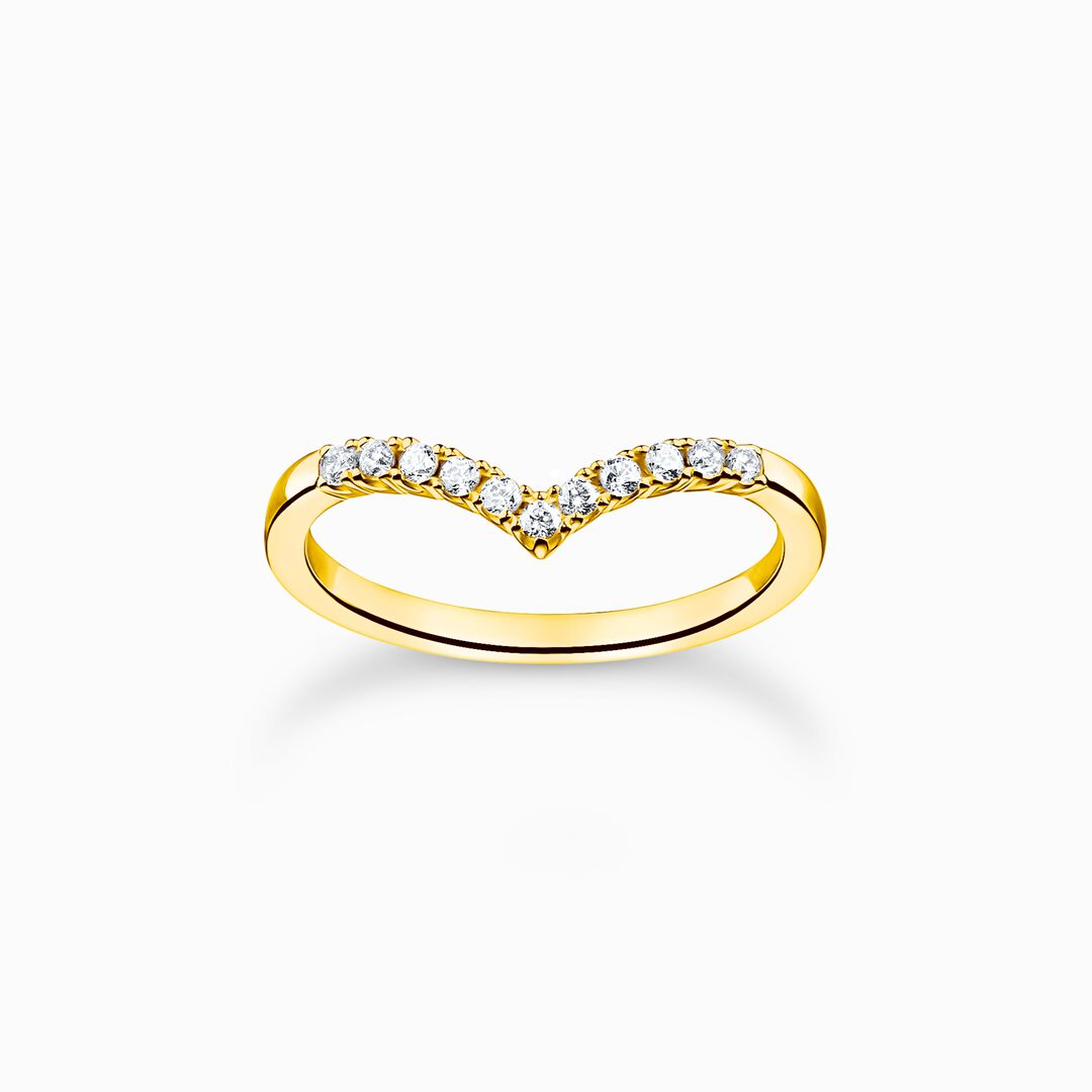Ring in V-shape: yellow gold plating & zirconia – THOMAS SABO