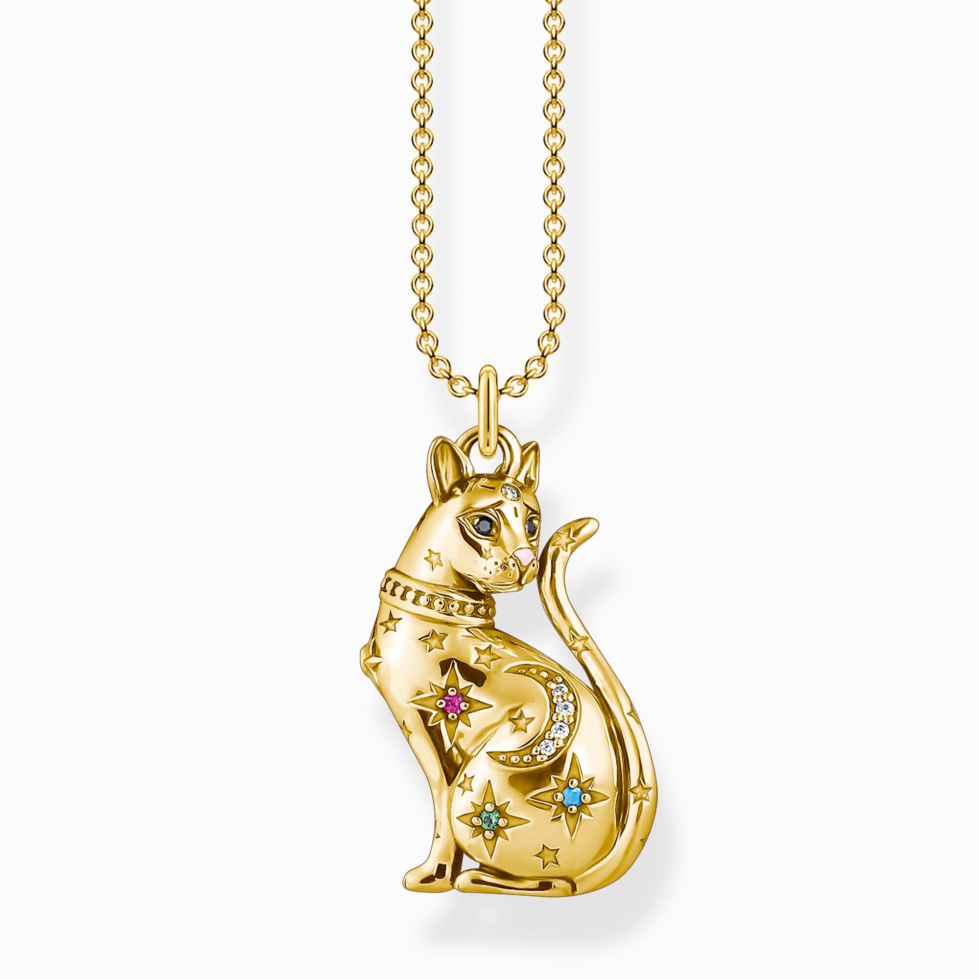 Stainless Steel Cat Jewelry- Cat Pendant Necklace Gold Tone