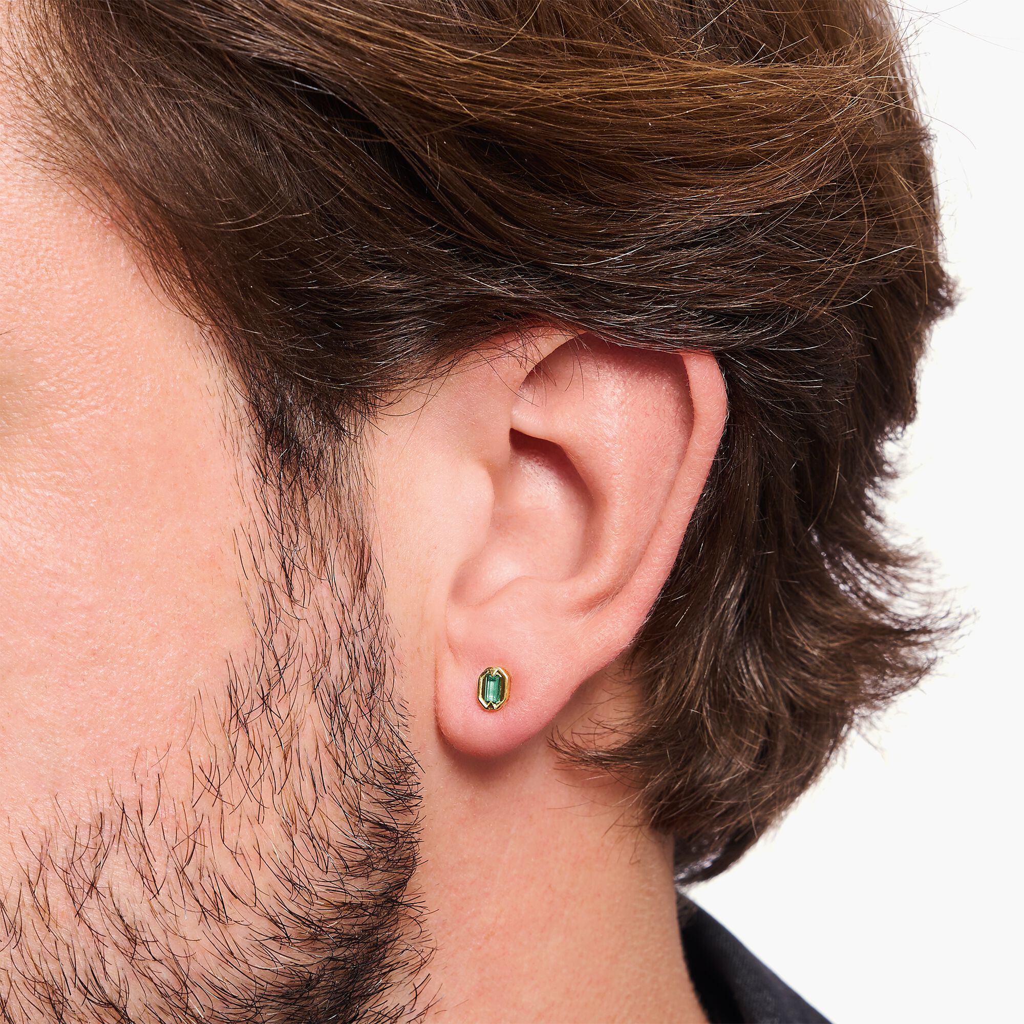 Small yellow-gold plated ear studs with green stones | THOMAS SABO