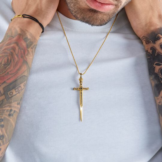 Chain pendant for men: sword, yellow-gold plated | THOMAS SABO